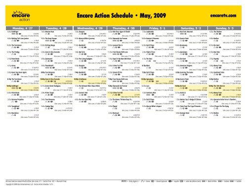 Encore Action - May, 2009 Schedule - Starz