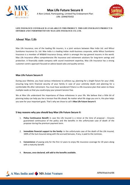 Future Secure Brochure - Max Life Insurance