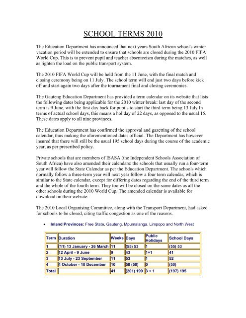 SCHOOL TERMS 2010 - delmas - Delmasmall