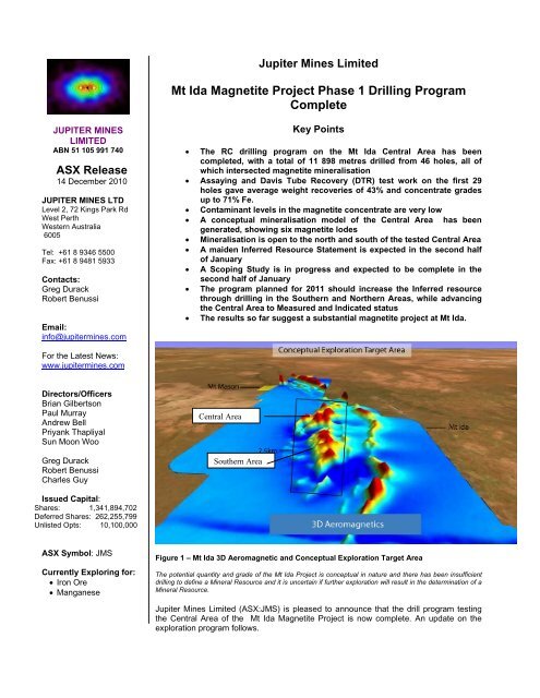 Mt Ida Magnetite Project Phase 1 Drilling Program ... - Jupiter Mines