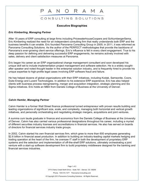 Executive Biographies - Panorama Consulting Solutions