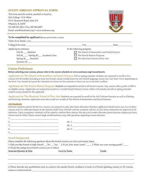 Study Abroad Approval Form - Institute for American Universities