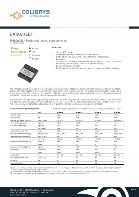 Data sheet MS8000.D - Colibrys