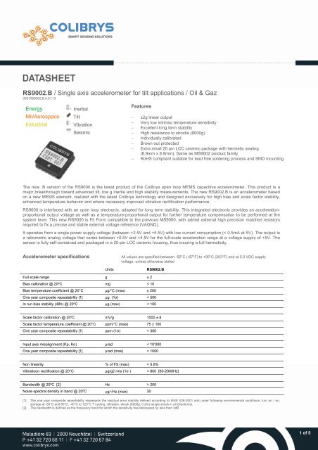 RS9002.B Data sheet - Colibrys