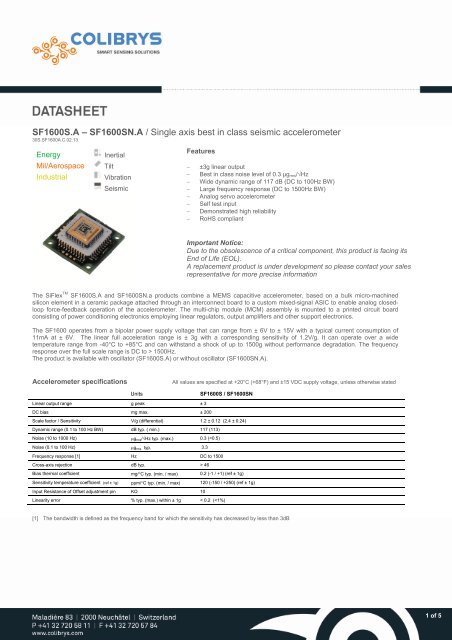 Data sheet SF1600S.A / SF1600SN.A - Colibrys