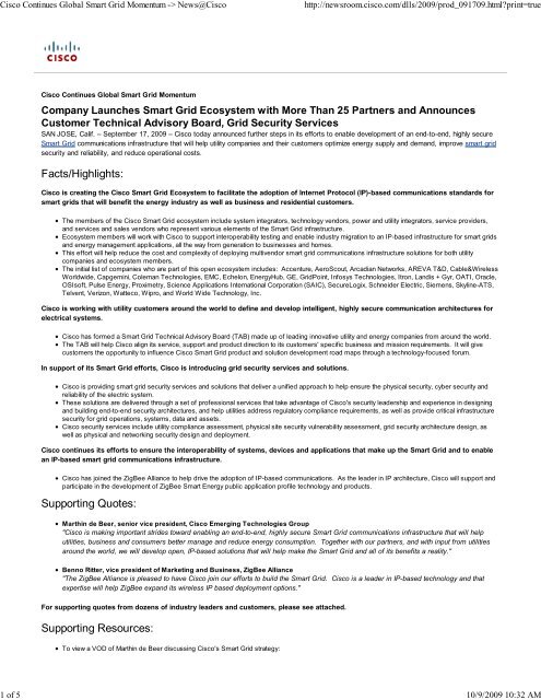 Cisco Launches Smart Grid Ecosystem (Release ... - Physic Ventures