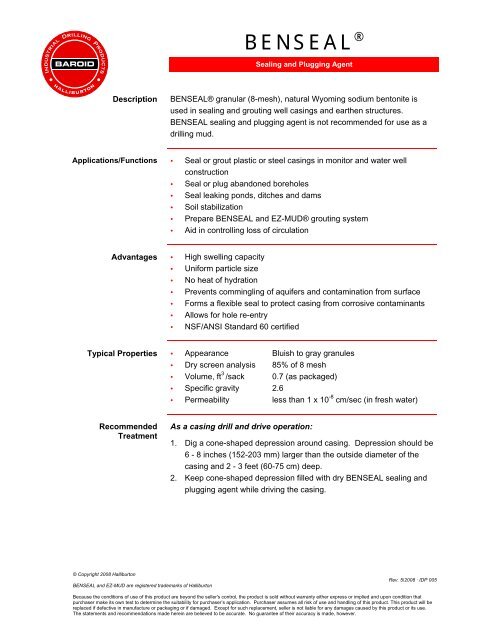 BENSEAL® Sealing and Plugging Agent - PVC Plus Drilling Products