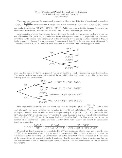 Trees, Conditional Probability and Bayes' Theorem Math 117 ... Trees, Conditional Probability and Bayes' Theorem Math 117 ...