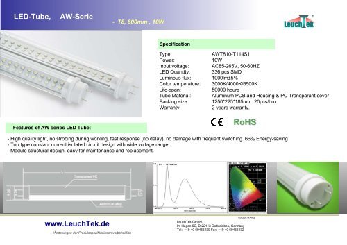 LED Tubes, LED-Tube, AW-Serie www.LeuchTek.de
