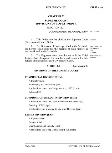 Supreme Court (Divisions of Court) Order - The Bahamas Laws On ...