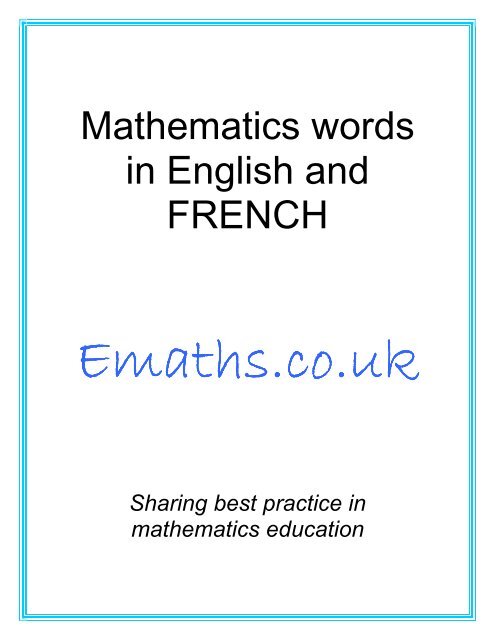 Mathematics words in English and FRENCH - Emaths