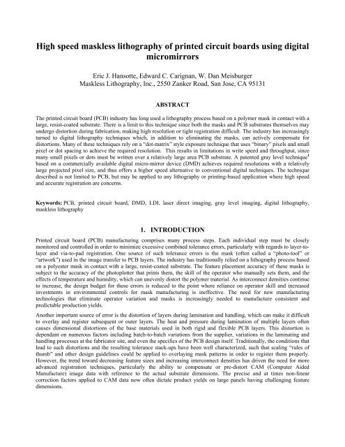 High speed maskless lithography of printed circuit boards using ...