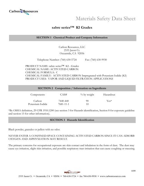 Activated Carbon - MSDS - Air Cycle Corporation