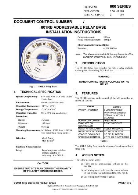 document control number / 800 series 801rb addressable relay base