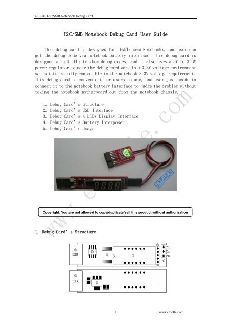 I2C/SMB Notebook Debug Card User Guide