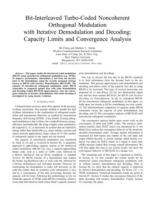 Bit-Interleaved Turbo-Coded Noncoherent Orthogonal Modulation ... Bit-Interleaved Turbo-Coded Noncoherent Orthogonal Modulation ...