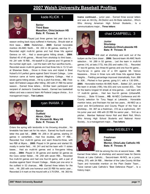 Baseball guide - Walsh University