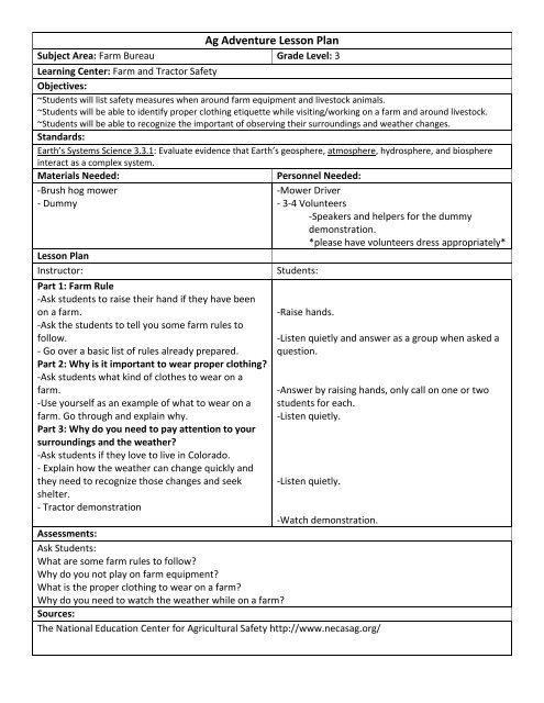Ag Adventure Lesson Plan - The College of Agricultural Sciences