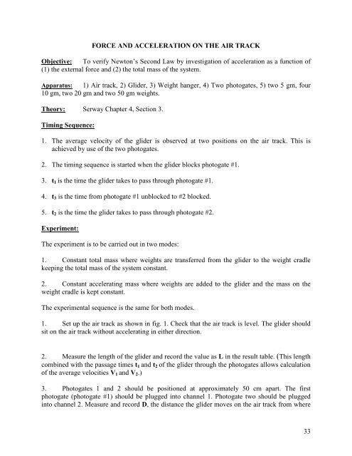 Force and Acceleration on the Air Track pt 1 updated ... - Physics