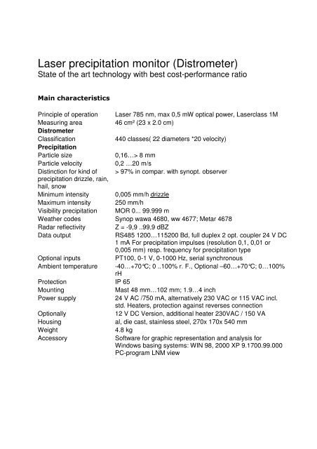 Laser precipitation monitor (Distrometer)