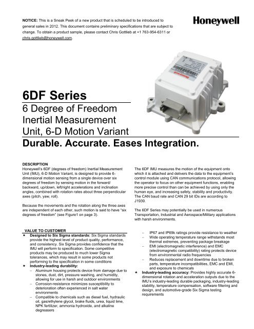 6DF Series - Sensors Tecnics, Honeywell