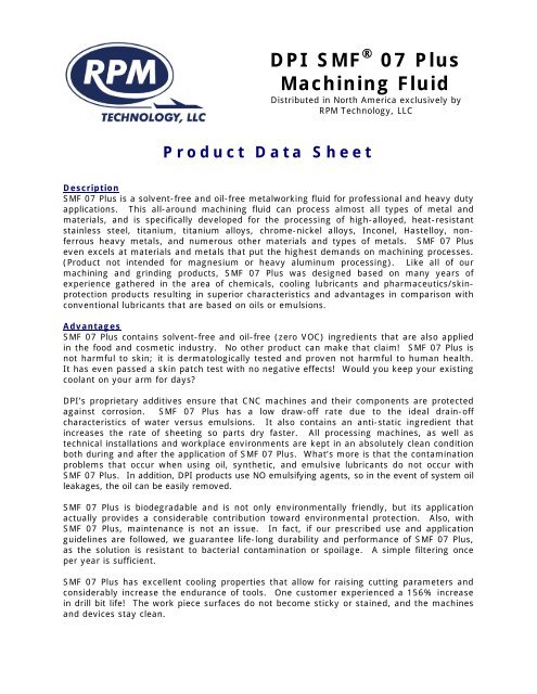 Product Data Sheet - RPM Technology, LLC