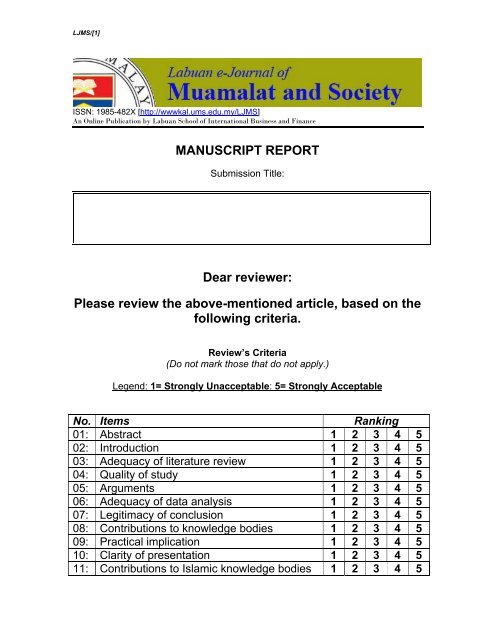 MANUSCRIPT REPORT Dear reviewer - Universiti Malaysia Sabah