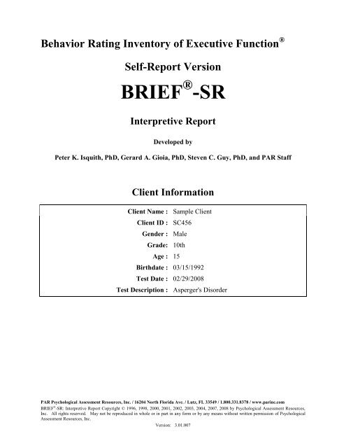 BRIEF -SR - Psychological Assessment Resources, Inc.