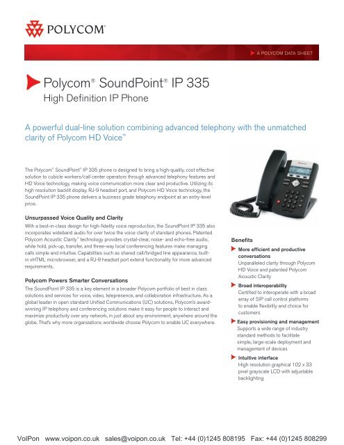 Polycom SoundPoint IP335 Datasheet (PDF) - VoIPon Solutions
