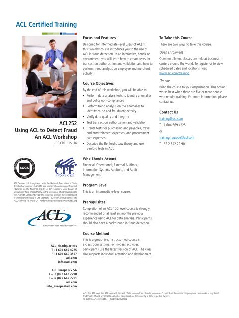 ACL Certified Training - The Institute of Internal Auditors