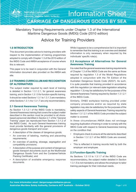 Mandatory training requirements under Chapter 1.3 of the ...