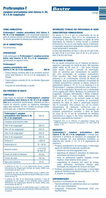 Prothromplex-T (complexo protrombÃ­nico total (fatores II, VII ... - Baxter