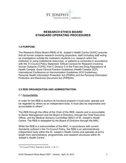 research ethics board standard operating procedures - St. Joseph's ...