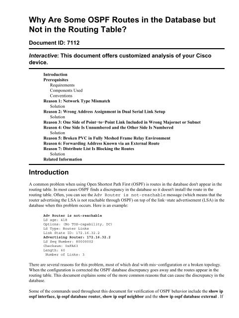 Cisco - Why Are Some OSPF Routes in the Database but Not in the ...