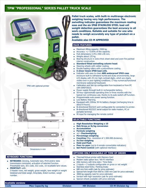 tpw "professional" series pallet truck scale - Best Machinery Kft.