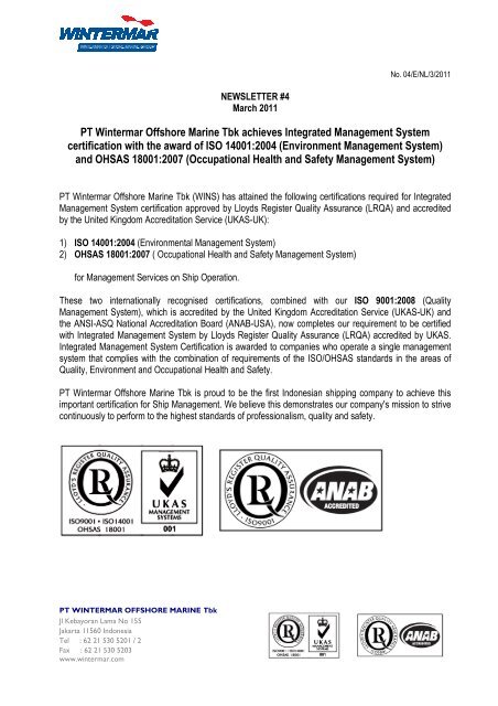 PT Wintermar Offshore Marine Tbk achieves Integrated ...