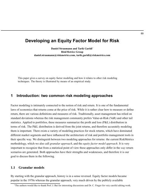 Developing an Equity Factor Model for Risk - MSCI