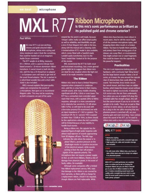 MXL R77 Classic Ribbon Microphone / Sound On Sound magazine