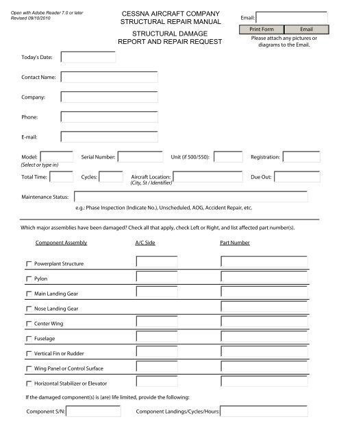 cessna aircraft company structural repair manual structural damage ...