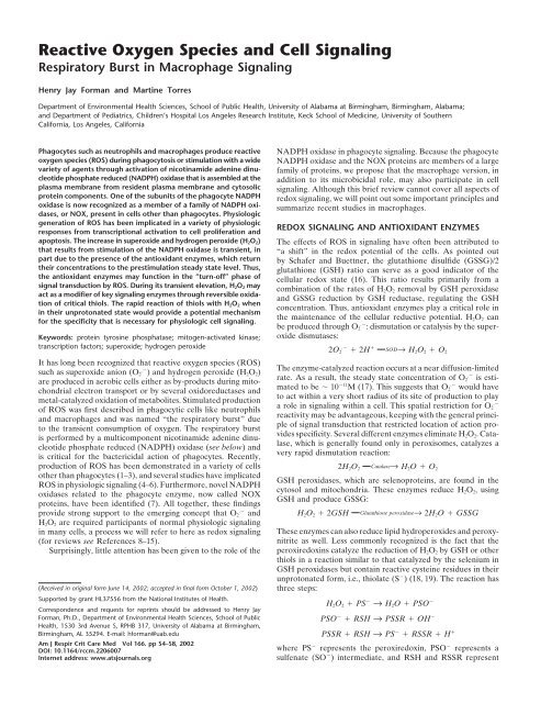 Reactive Oxygen Species and Cell Signaling