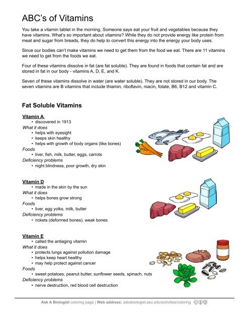 Ask A Biologist - ABC's of Vitamins - Worksheet Summary