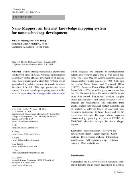 Nano Mapper - Artificial Intelligence Laboratory - University of Arizona