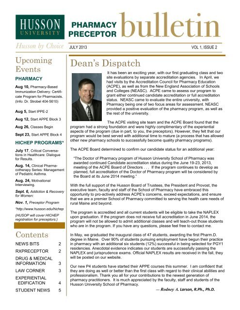 Pharmacy Preceptor Bulletin July 2013 - Husson University