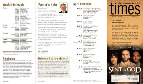 Pastor's Note Weekly Schedule - Times Square Church