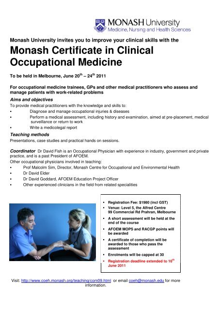 Monash Certificate in Clinical Occupational Medicine