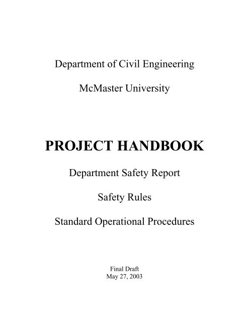 Department of Civil Engineering Safety Handbook - McMaster ...