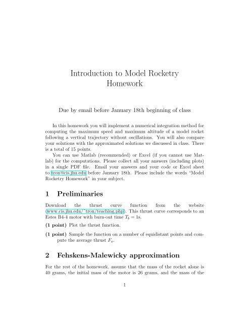 Introduction to Model Rocketry Homework