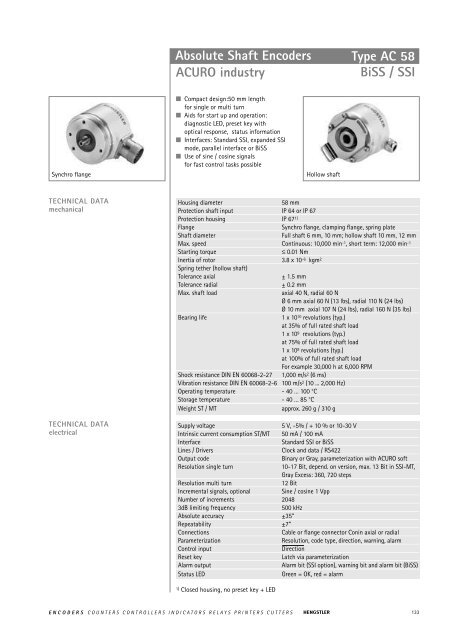 Absolute Shaft Encoders BiSS / SSI Type AC 58 ACURO industry