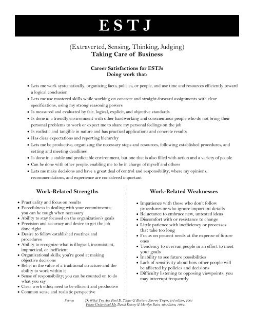 Personality Type (Extraverted, Sensing, Thinking, Judging)