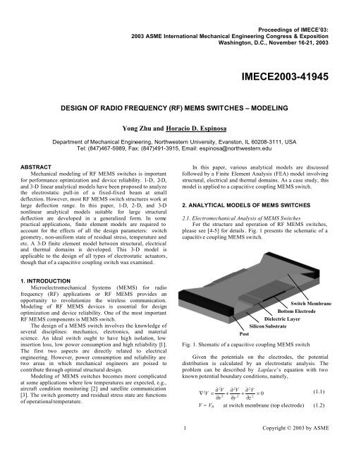 Design of Radio Frequency (RF) MEMS Switches - Modeling
